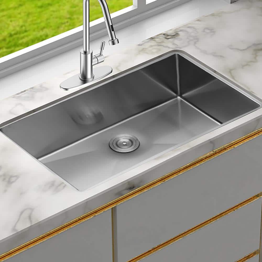 Coporesell 28 in. Undermount Single Bowl 16-Gauge Brushed Nickel ...
