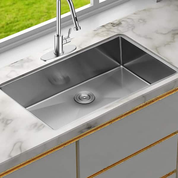 26 in. Undermount Single Bowl 16 Gauge Brushed Nickel Stainless Steel ...