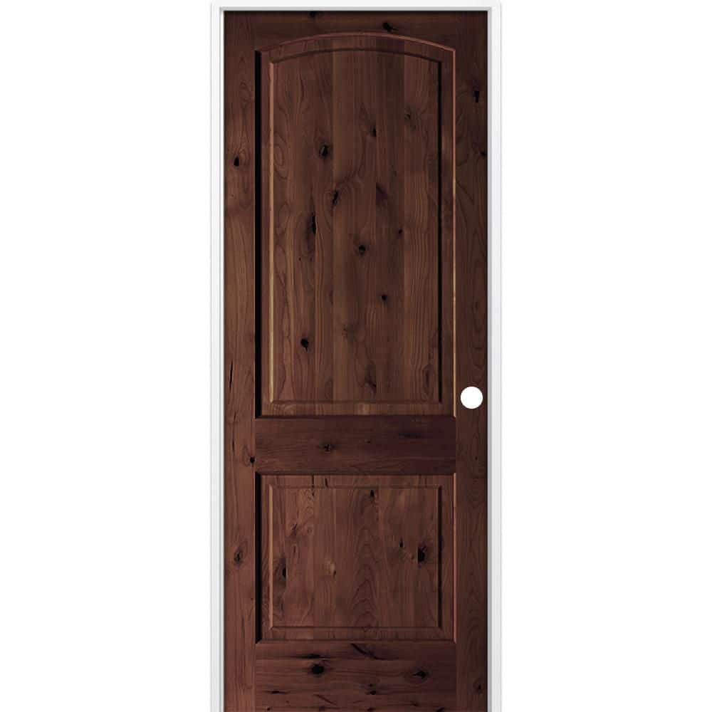 Krosswood Doors 18 in. x 96 in. Rustic 2-Panel Arch Top Left-Hand Red ...