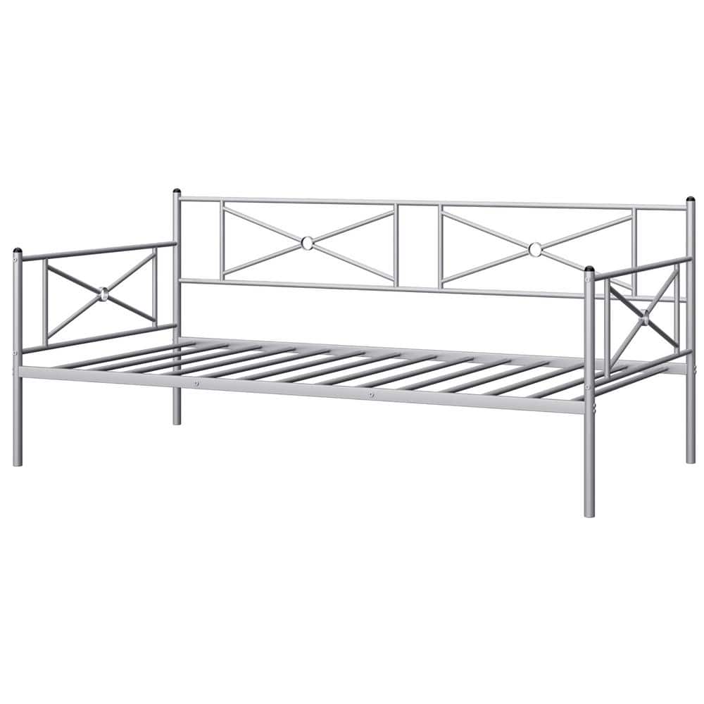 Costway Silver Twin Size Metal Daybed Frame Slat Support Mattress ...