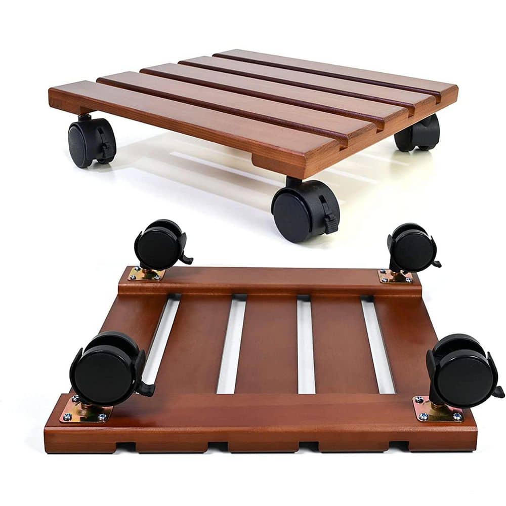 Twinkle Star Alladinbox 2-Pack Wooden Plant Stand Caddy with Lockable ...