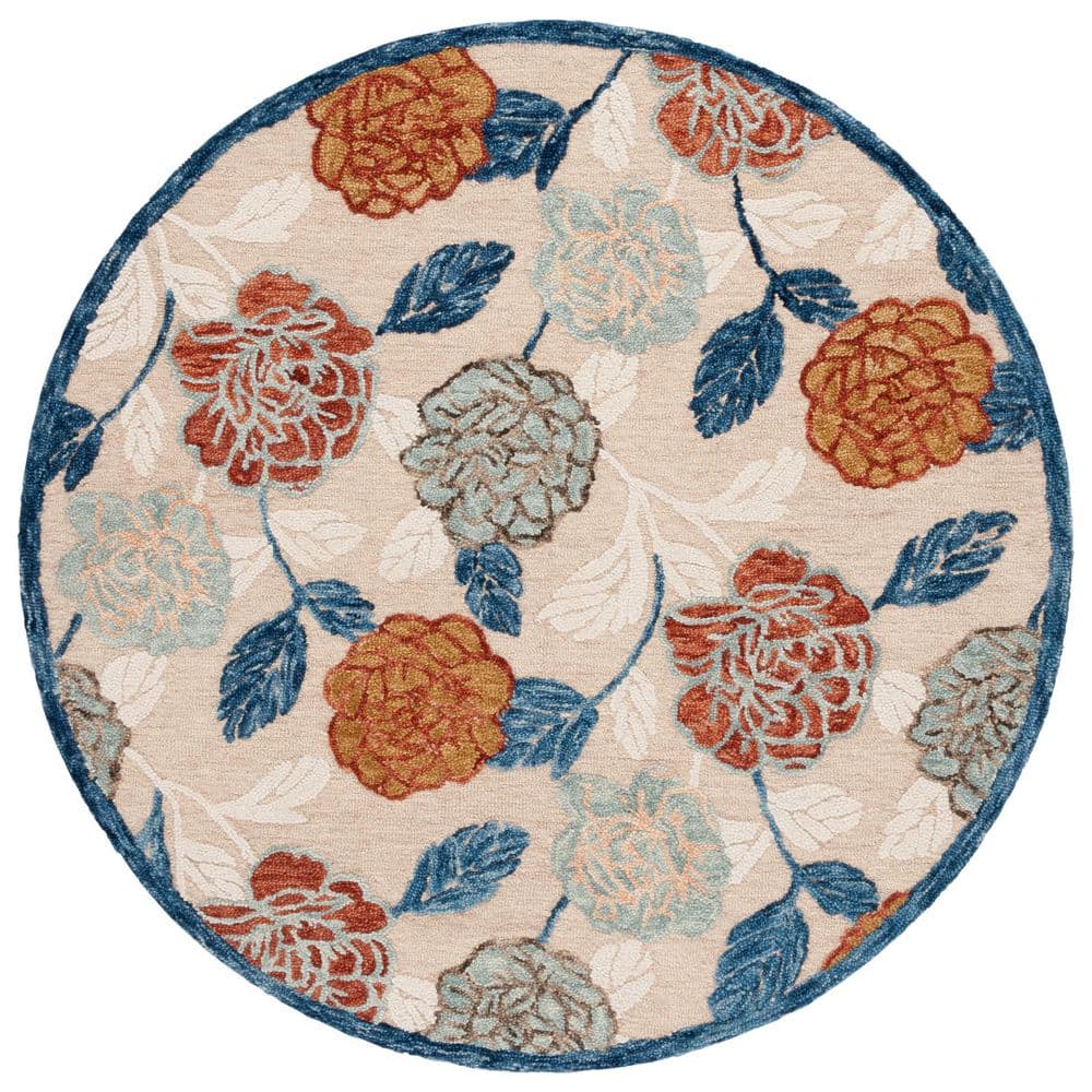 SAFAVIEH Blossom 6 ft. x 6 ft. Beige/Red Border Floral Round Area Rug ...