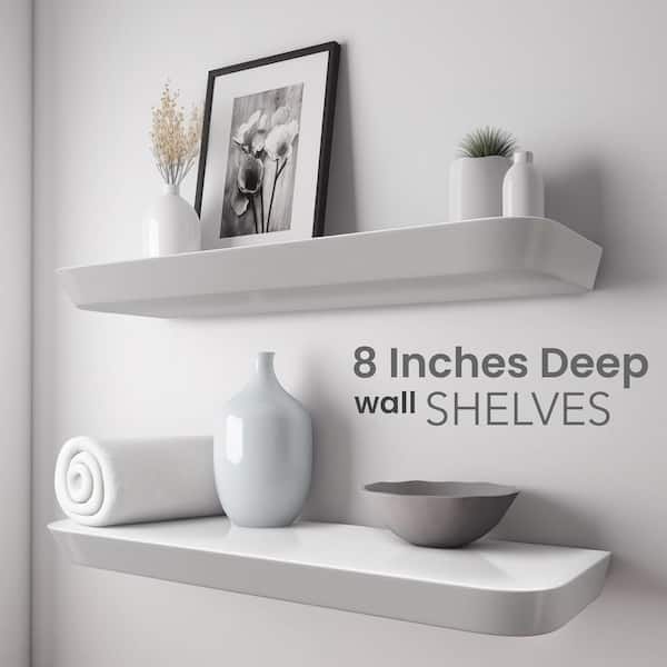 24 in. W x 8 in. D Satin White Floating Decorative Wall Shelves 2 Piece