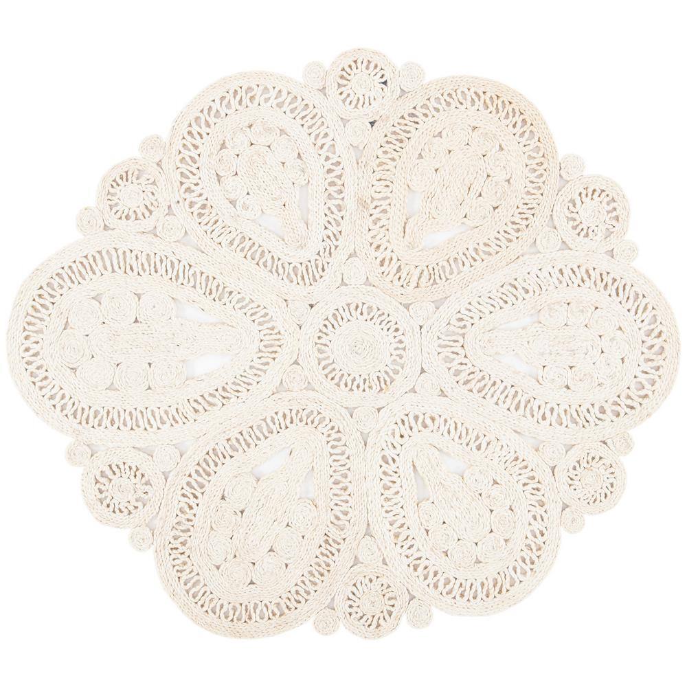 SAFAVIEH Natural Fiber Ivory 10 ft. x 10 ft. Woven Floral Round Area ...