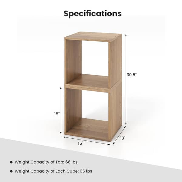 Costway 2 Pieces Natural Wood Stackable Storage Cube 2 Tier Narrow Bookshelf Vinyl Record Organizer M1C 10N672NA 2 The Home Depot