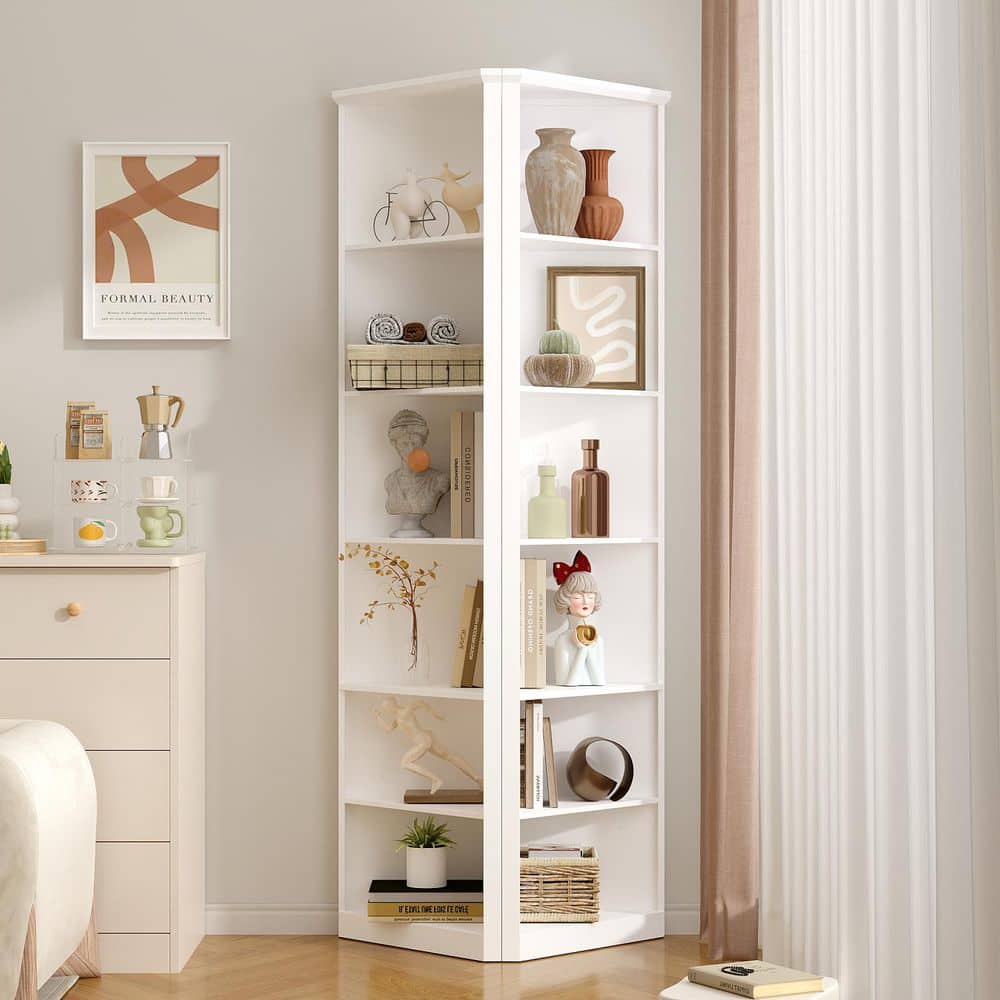 FUFU&GAGA White Wood Storage Cabinet, 78.7 in. Tall Floor Cabinet ...