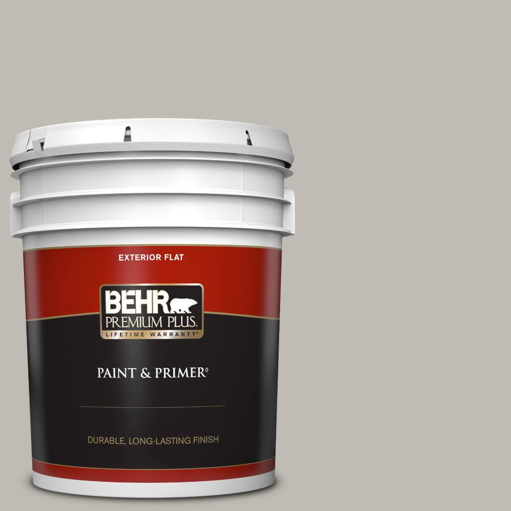 BEHR PREMIUM PLUS 5 gal. #MQ6-23 Pumice Flat Exterior Paint & Primer ...