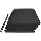 PROSOURCEFIT Thick Exercise Puzzle Mat Black 24 in. x 24 in. x 0.75 in ...