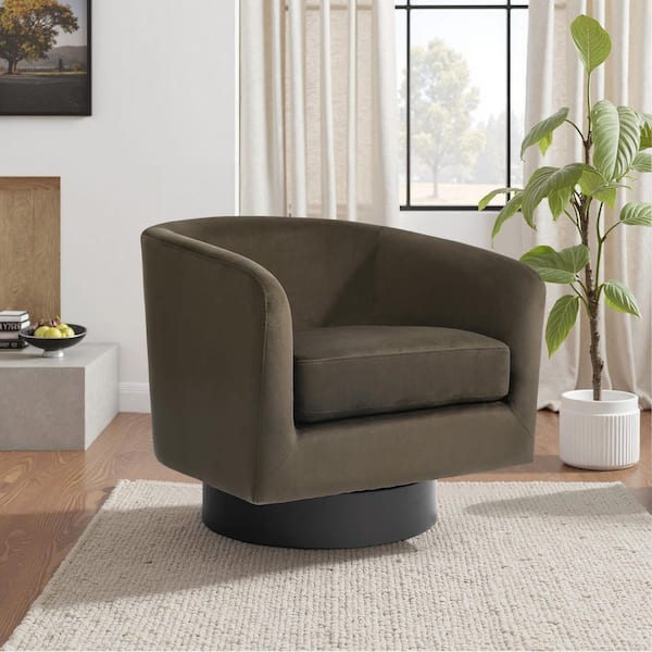Uixe Contemporary Coffee Velvet Upholstered 360° Swivel Accent Arm ...
