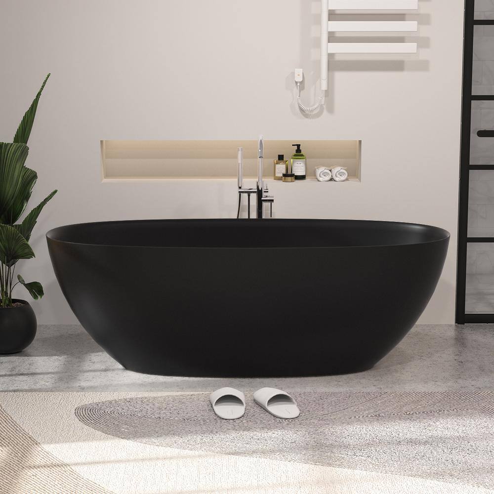 INSTER 65 in. x 29.5 in. Thin Edge Solid Surface Stone Resin Flatbottom ...