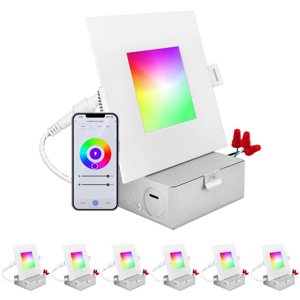 LUXRITE 4 in. Smart Square Integrated LED Recessed Light RGBW Color ...