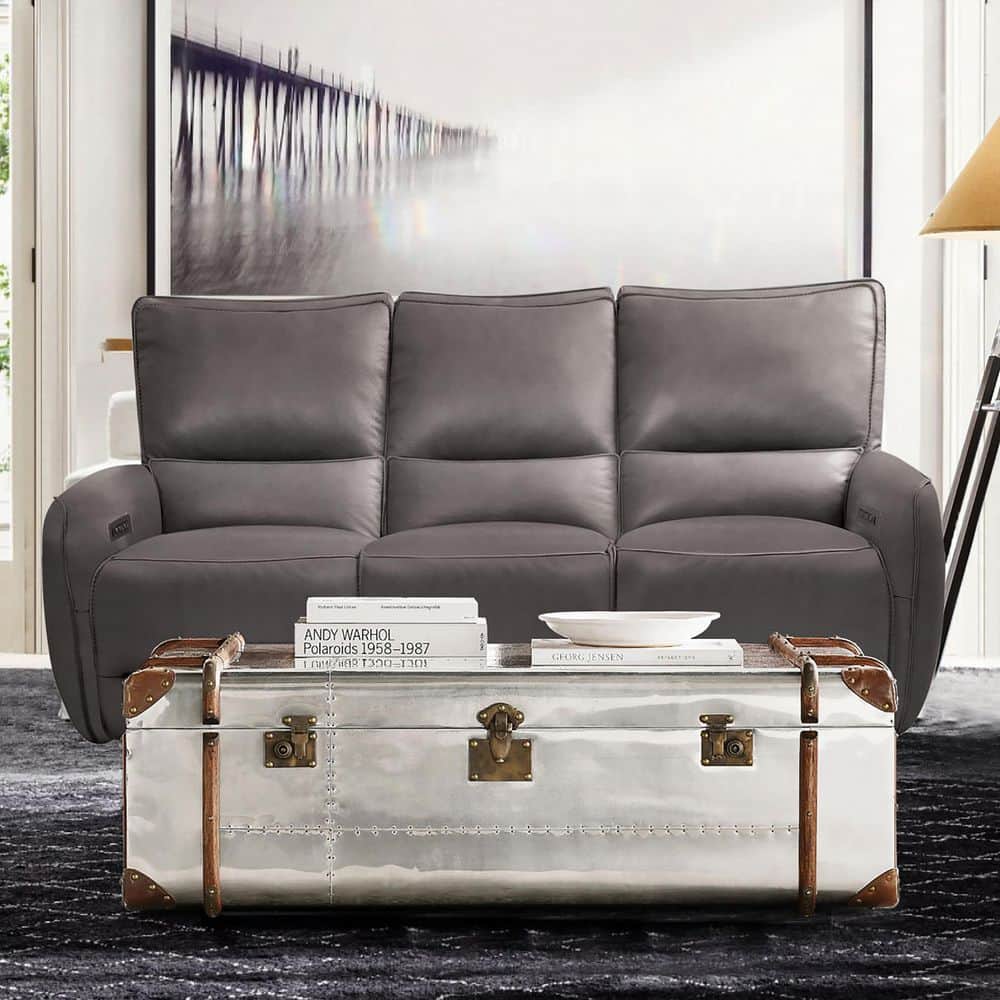 Furniture of America Elvera 85 in. Wide Flared Arm Leather Rectangle ...