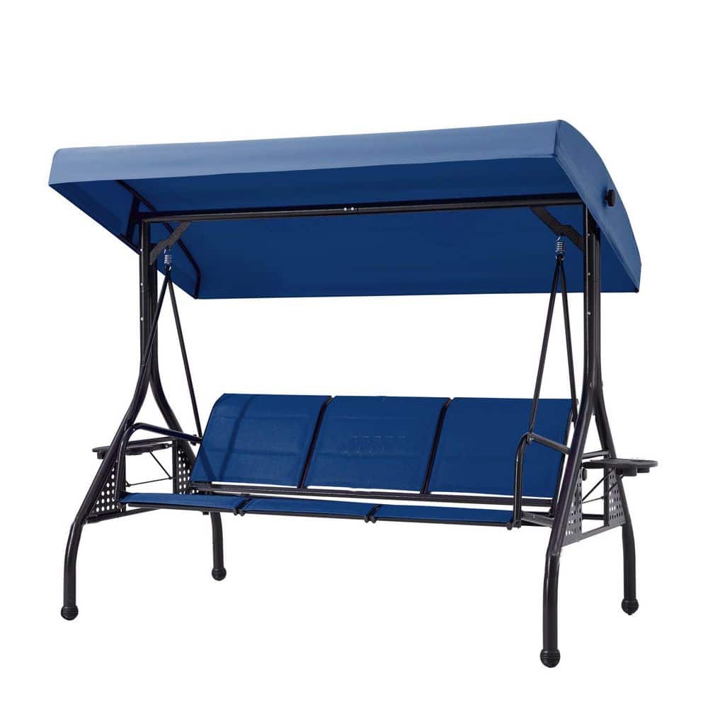3-Seat Metal Round Tube Outdoor Patio Swing with Textile Backrest, 2 ...
