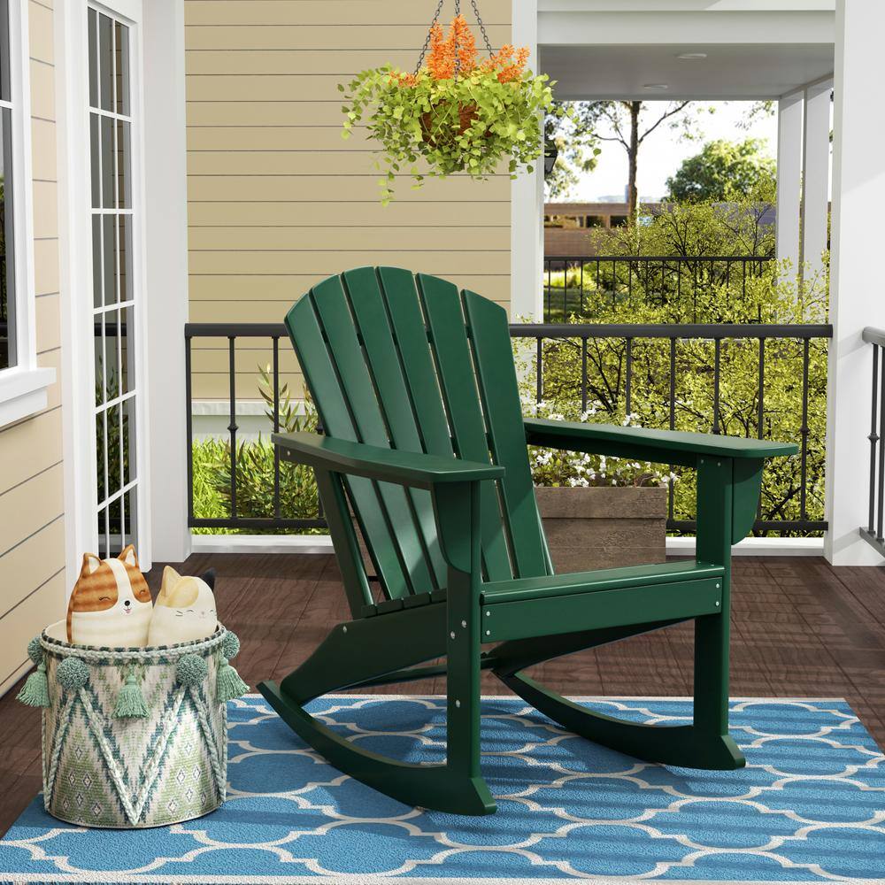 WESTIN OUTDOOR Mason Dark Green Adirondack HDPE Plastic Outdoor Rocking ...