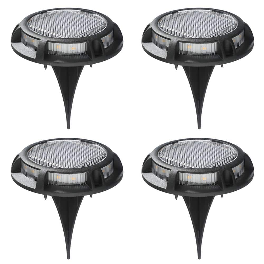 Hampton Bay Solar 15 Lumens Matte Black Integrated LED In-Ground Disk ...