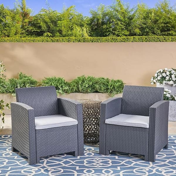 TIRAMISUBEST Grey Wicker Outdoor Club Chairs with Light Grey Cushions ...