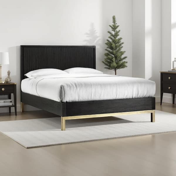 Benjara Carl California Black Wood Frame King Size Platform Bed with ...