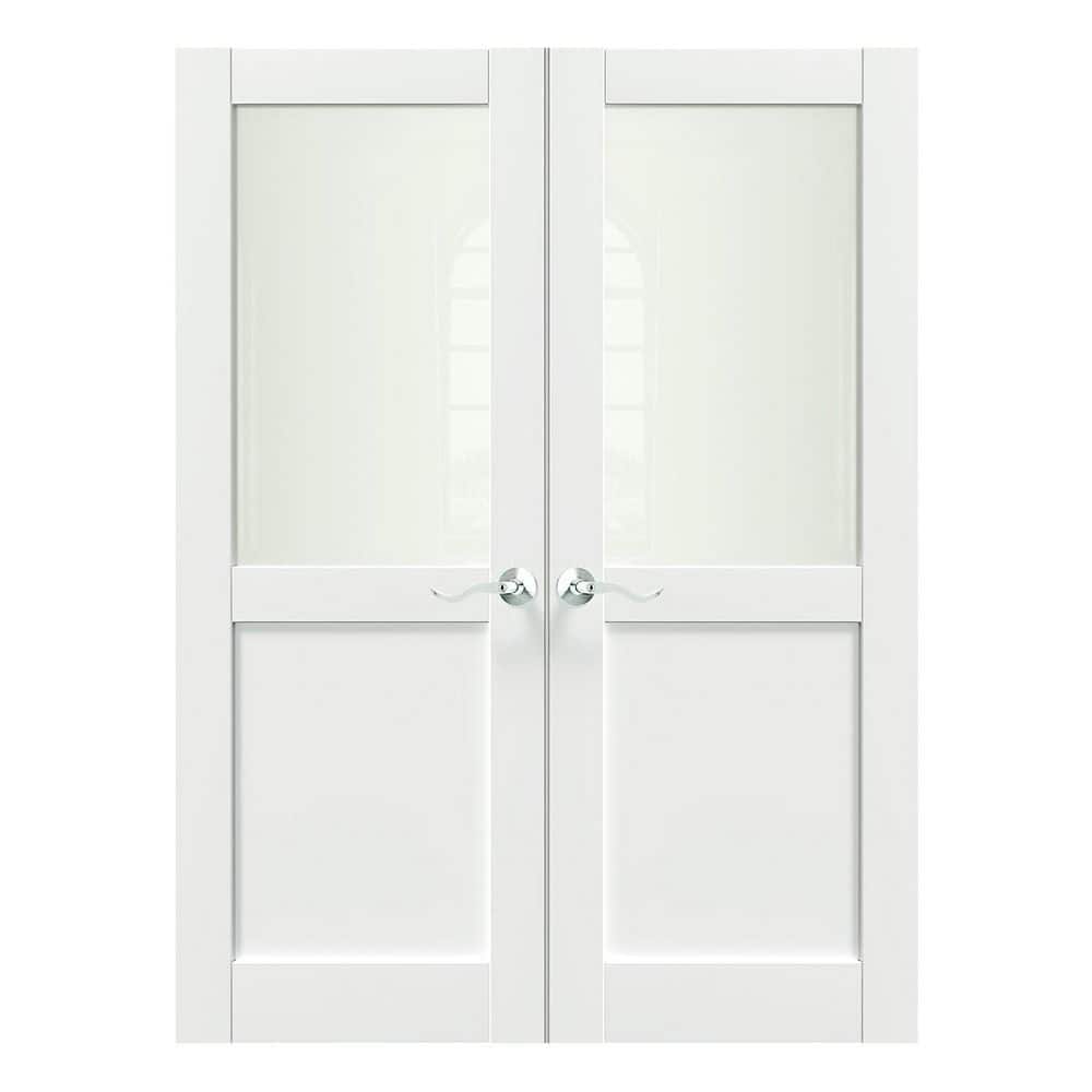 TENONER 60 in. x 80 in. MDF Composite, Primed, White, 1/2 Lite, Frosted ...