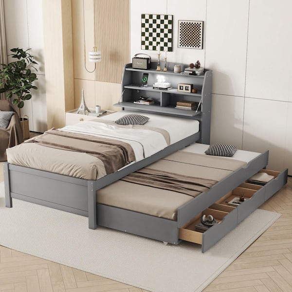 Noble House Daniel Gray Wooden Frame Twin Size Platform Bed with ...