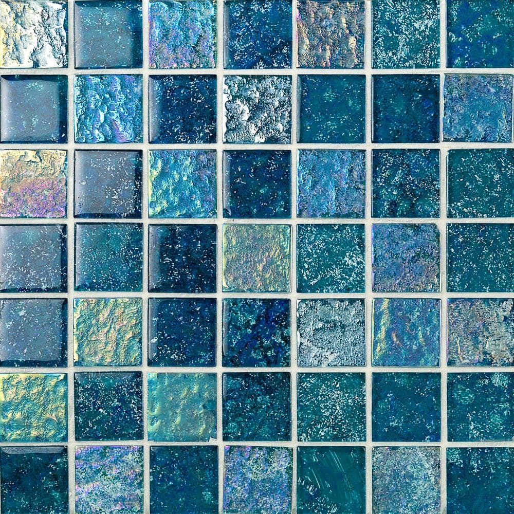 Ivy Hill Tile Marina Iridescent Aqua Squares 11 3/4 in. x 11 3/4 in. 8 ...