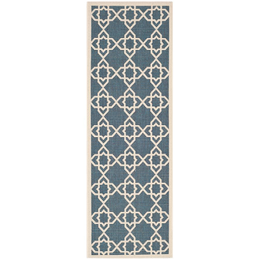 SAFAVIEH Courtyard Navy/Beige 3 ft. x 8 ft. Border Indoor/Outdoor Patio ...