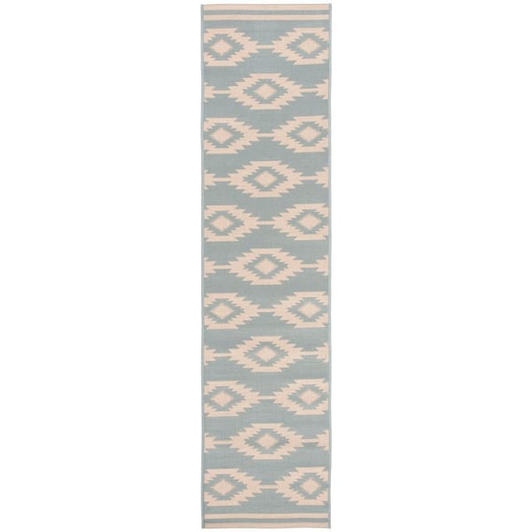 SAFAVIEH Linden Cream/Aqua 2 ft. x 8 ft. Geometric Diamonds Indoor ...