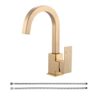WOWOW Single Handle Gooseneck Bar Faucet with 360 Swivel in Brushed ...