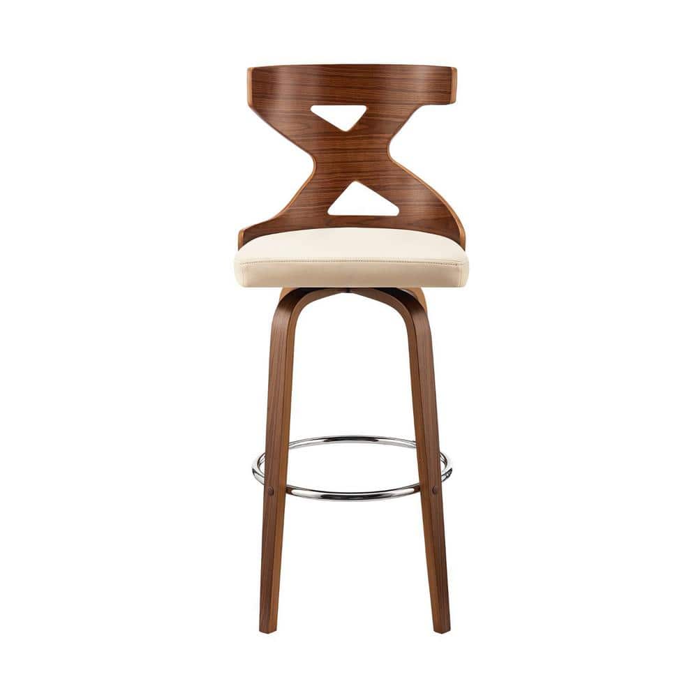HomeRoots Gayle 30 in. Swivel Cross Back Cream Faux Leather and Walnut ...