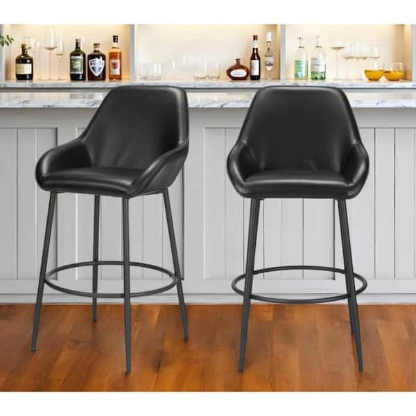 HomeRoots 42.50 in. H Black Bar Height Metal Bar Stool with Faux ...