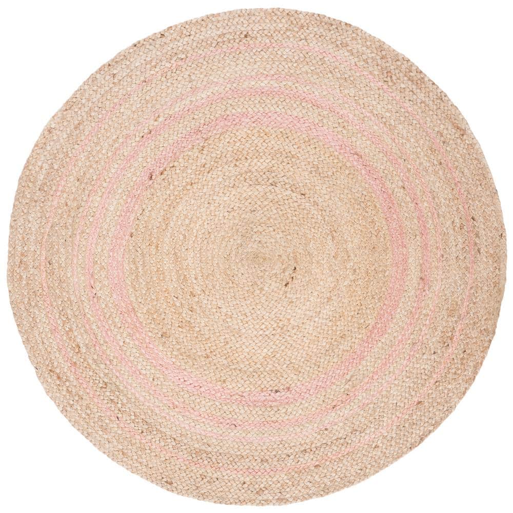 SAFAVIEH Natural Fiber Pink 4 ft. x 4 ft. Round Border Area Rug NF807U ...