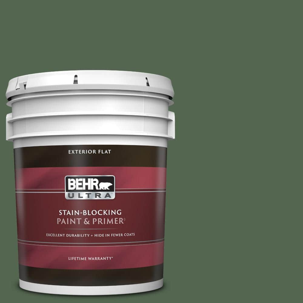 BEHR ULTRA 5 gal. #S410-7 Equestrian Green Flat Exterior Paint & Primer ...