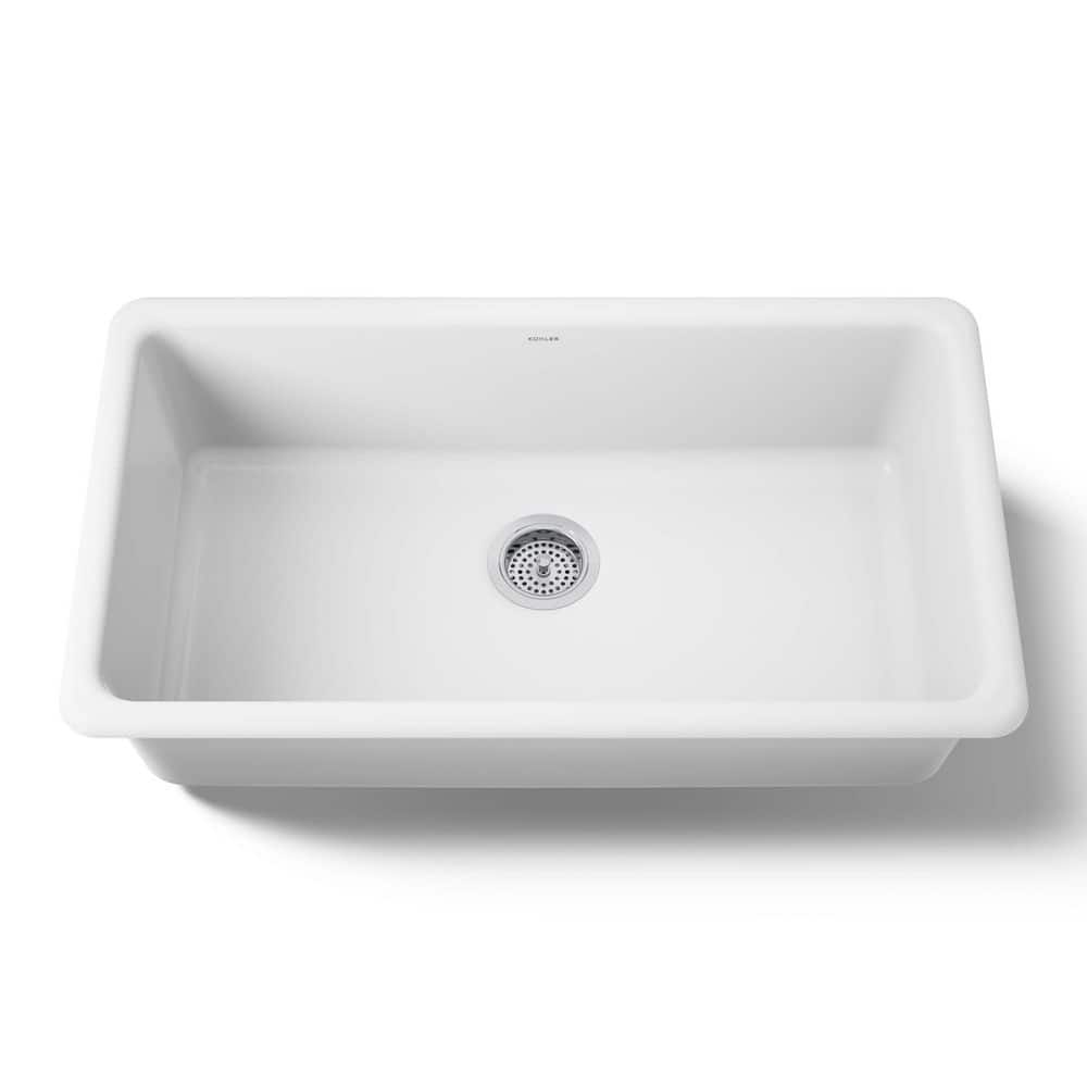 KOHLER Iron/Tones White Cast Iron 33 in. Single Bowl Undermount Kitchen ...