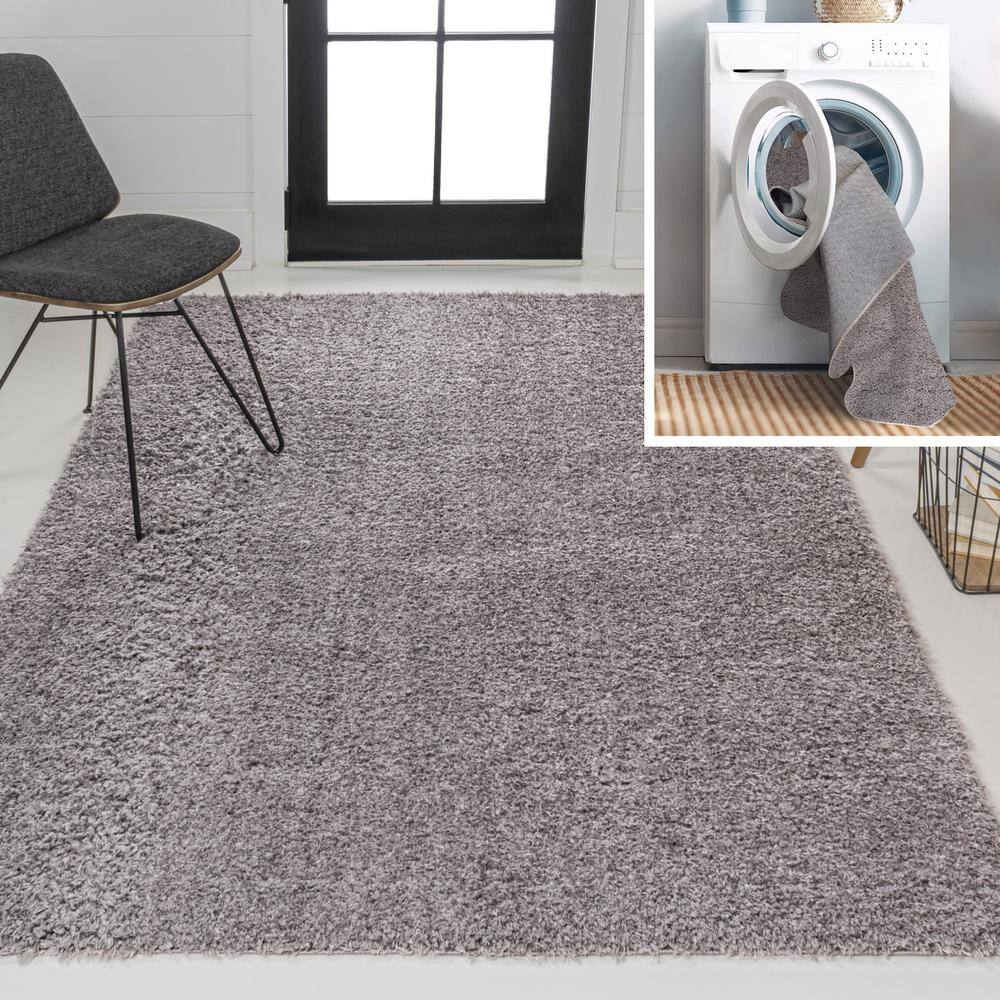 JONATHAN Y Clayton Coastal Gray 4 ft. x 6 ft. Solid Glam Shag Machine ...