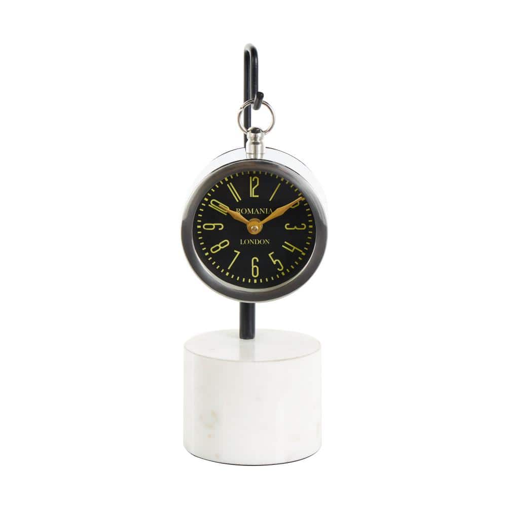 Litton Lane Silver Stainless Steel Metal Suspended Clock with Black and ...