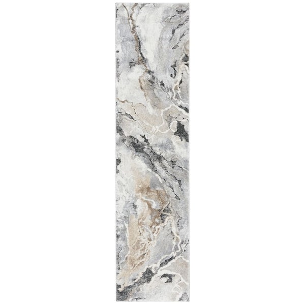 SAFAVIEH Cyrus Shag 2 ft. x 5 ft. Gray/Beige Marble Abstract Runner Rug ...