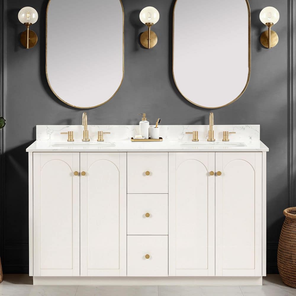 Home Decorators Collection Anabelle 60 in. Double Sink Soft Grey ...