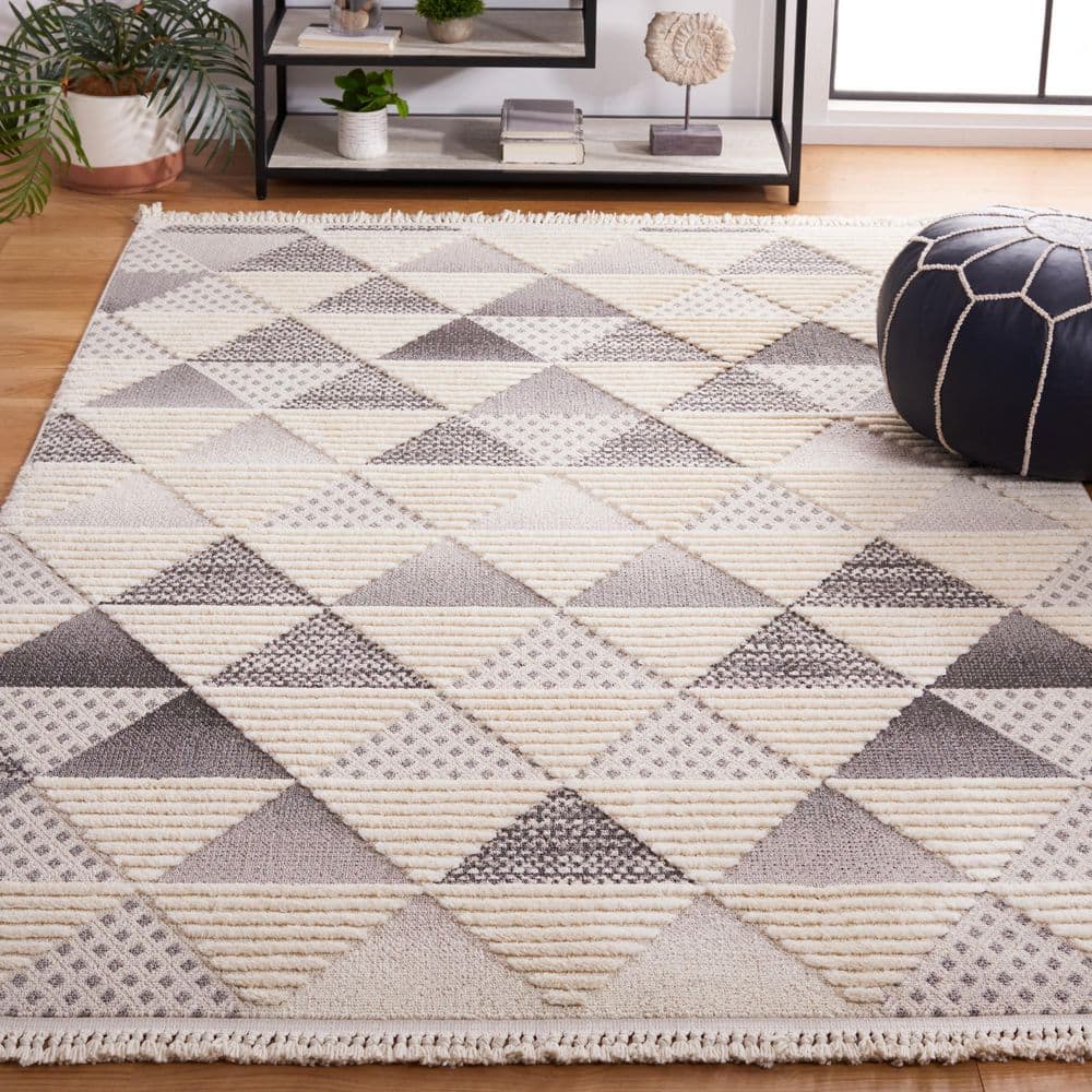 SAFAVIEH Urban 9 ft. x 12 ft. Gray/Ivory Diamond High-Low Area Rug ...