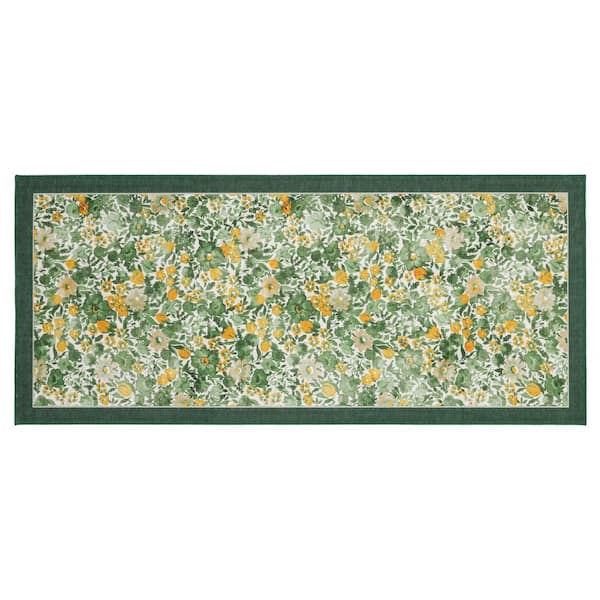 Laura Ashley Loveston Floral Chenille Green 2 ft. x 5 ft. Polyester ...