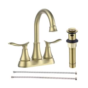 cobbe Rotatable 4 in. Centerset Double Handle Bathroom Faucet with Drain Kit Included in Brushed ...