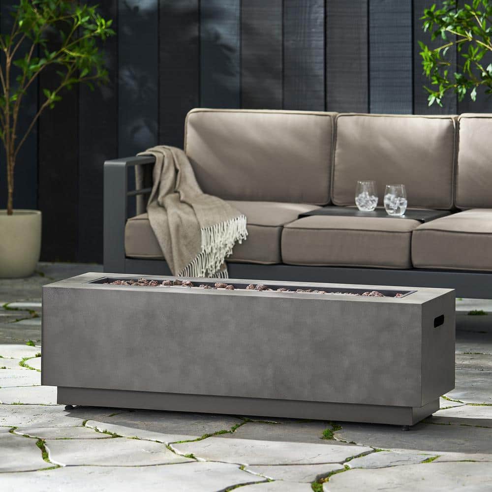 Noble House Reign Concrete Rectangular Metal Outdoor Patio Fire Pit (No ...