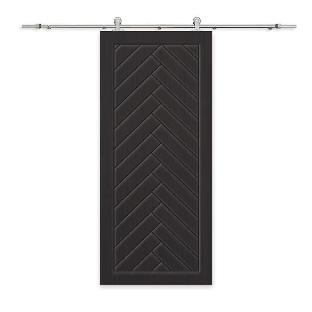 CALHOME 42 in. x 80 in. Black Painted Composite MDF Paneled Interior Sliding Barn Door with ...