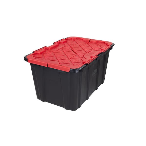 HDX 27 Gal. Black Flip-Top Tough Tote with Red Lid 999-27G-F-HDXR - The ...