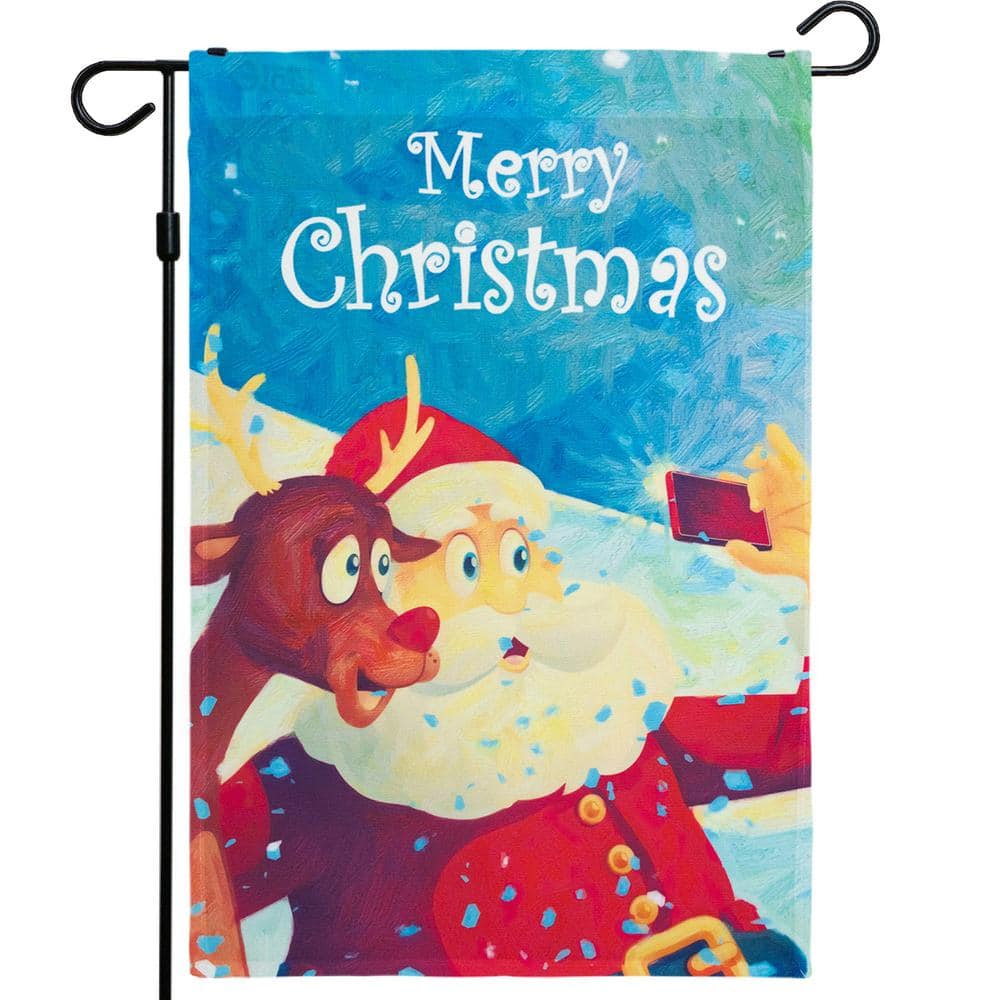 G128 1 ft. x 1.5 ft. Polyester Merry Christmas Santa and Reindeer ...
