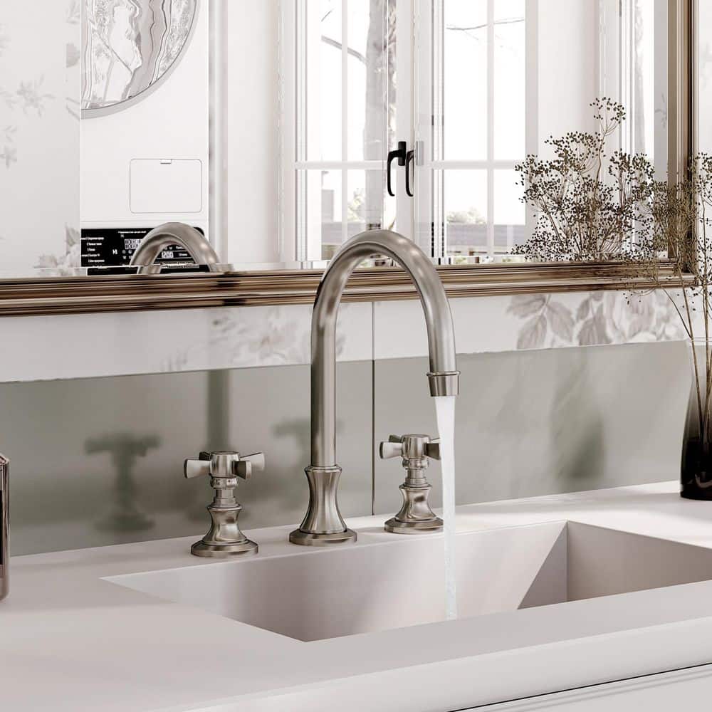 Boyel Living 8 in. Widespread 2 Handle Bathroom Faucet with Pop-up Drain in Brushed Nickel ...