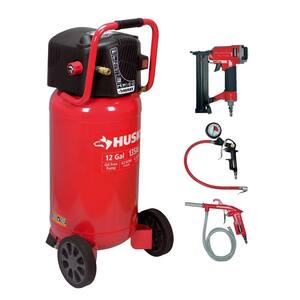 Husky 12 Gal. Portable Electric Air Compressor and 2-in-1 Brad Nailer ...