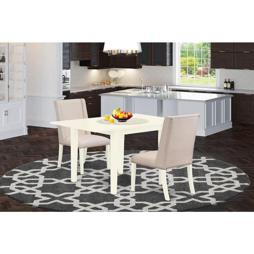 East West Furniture 3-Piece Linen White Finish Rectangular Solid Wood ...