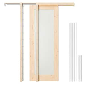 TENONER 18 in. x 80 in. Primed Wood Pocket Door Kit with Frame and Jamb ...