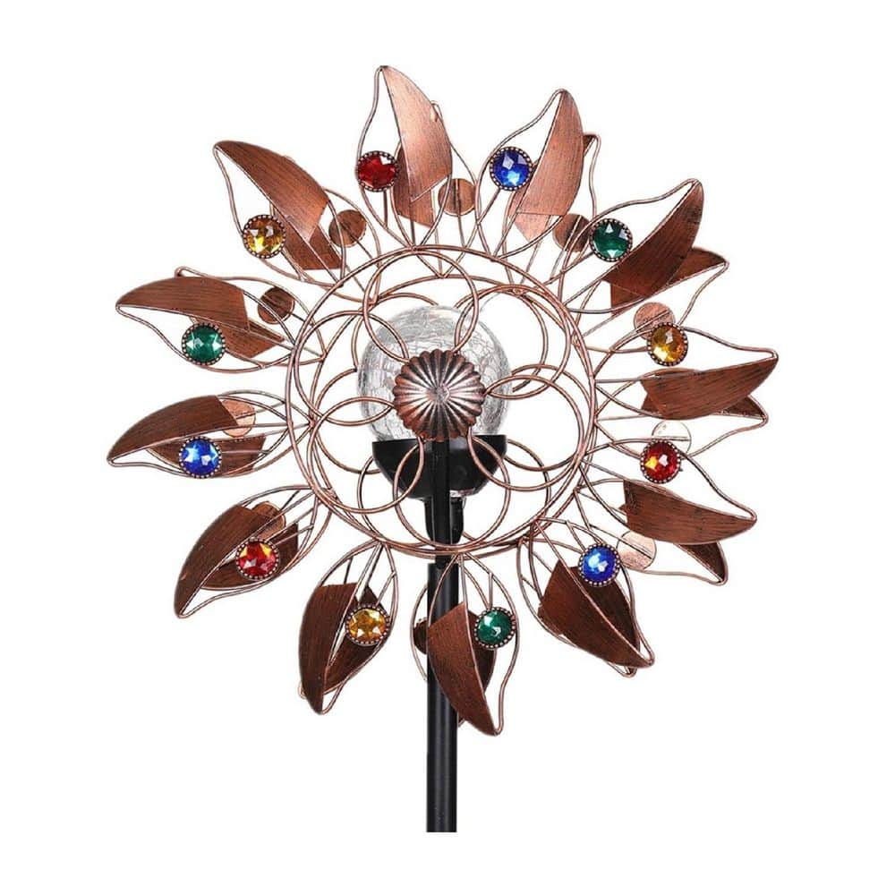 75 in. Copper Metal Solar Wind Spinner Multi-Color LED Lighting by ...