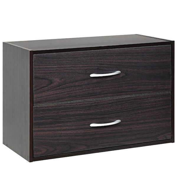 Costway 2-Drawer Brown Chest of Drawers 12 in. D x 24 in. W x 16 in. H ...