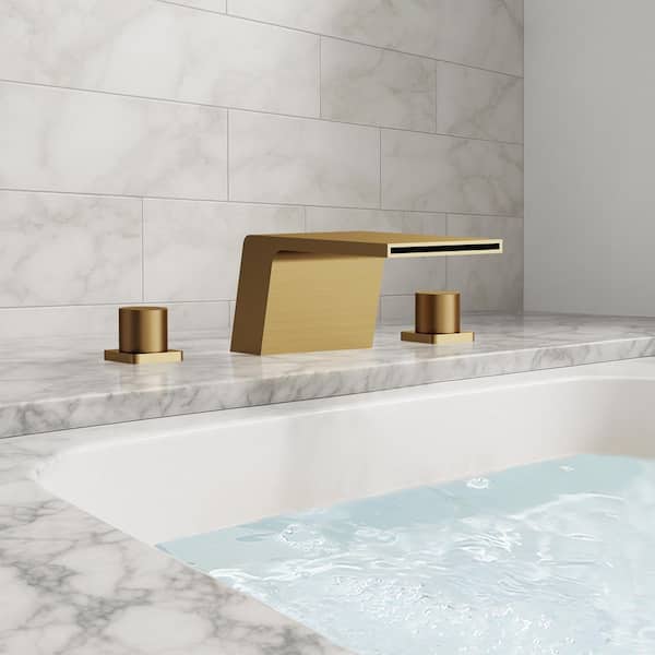 EVERSTEIN Modern Waterfall 2-Handle Tub Deck Mount Roman Tub Faucet ...